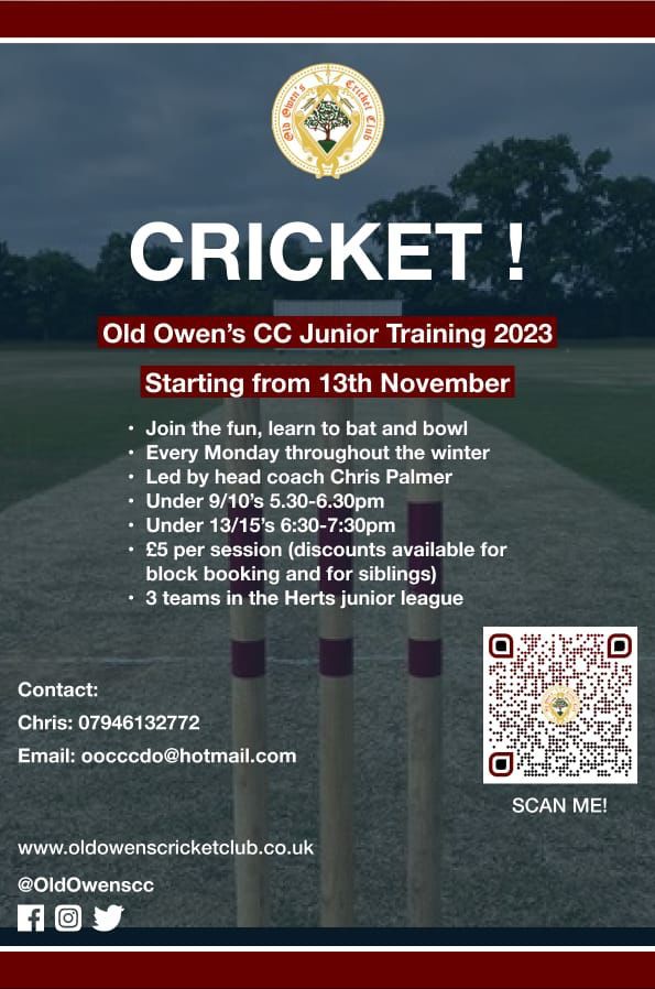Old Owens Cricket Club Junior Training Nets 2023/24 | Old Owen's ...